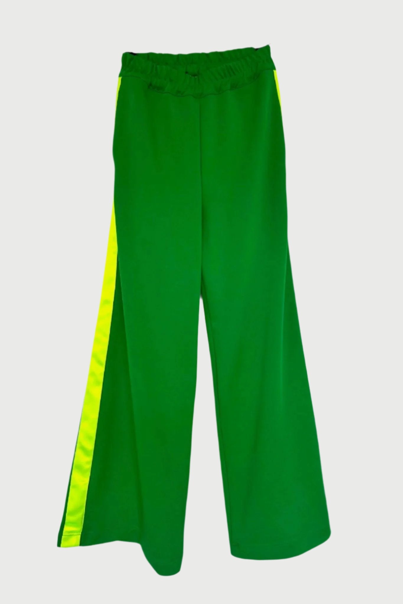 Sporty Luxe Green Wide Leg Pants with Neon Side Stripe – Baz Inc