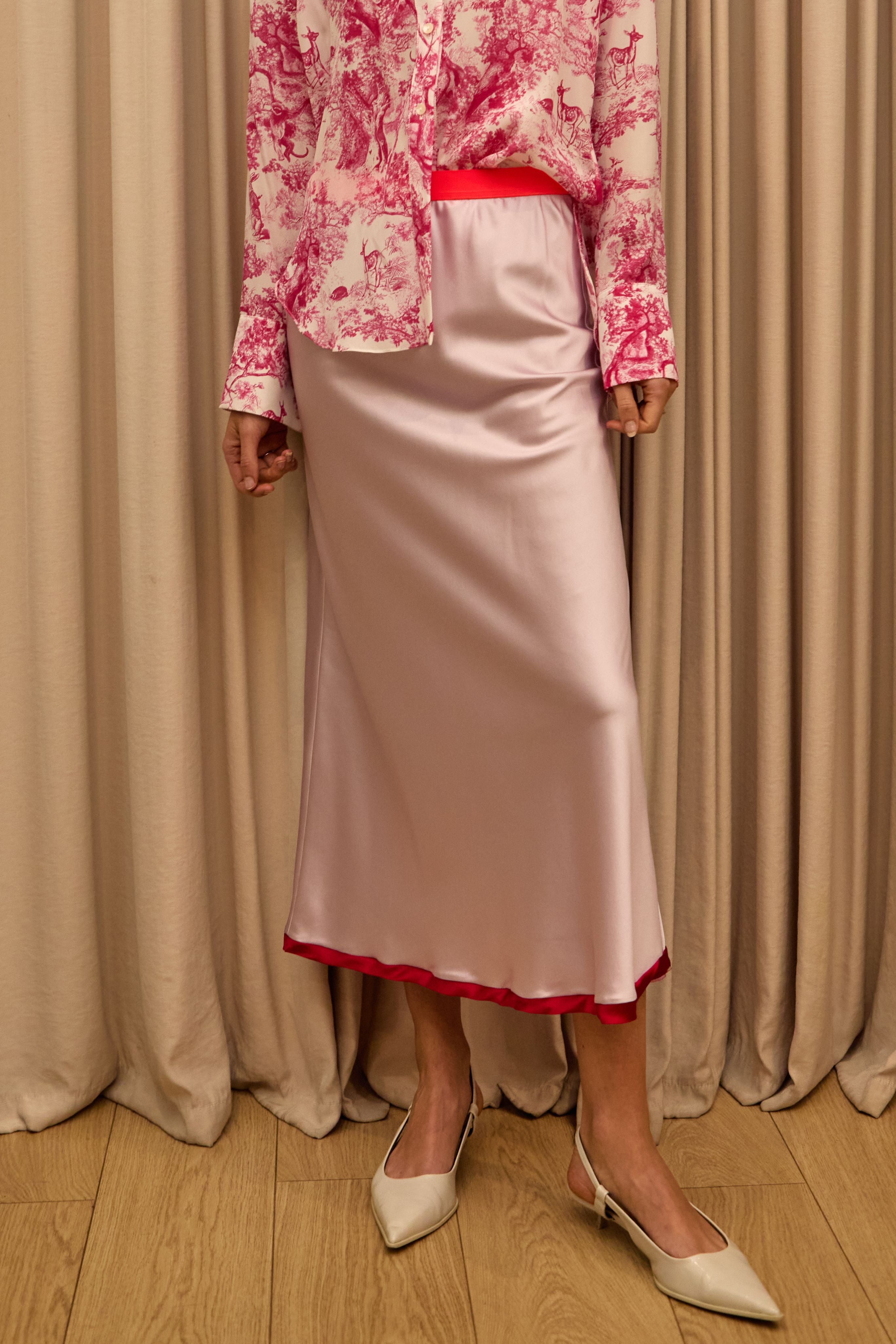 Lilac Silk Bias Skirt with Red Satin Trim | Luxury Australian Fashion ...